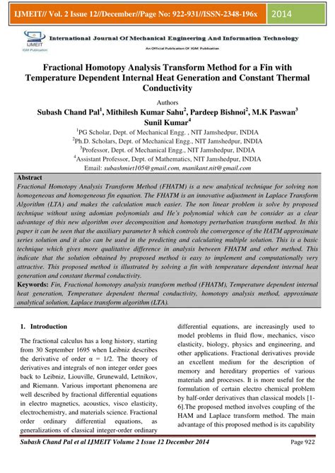 Pdf Fractional Homotopy Analysis Transform Method For A Fin With Temperature Dependent