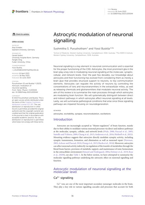 Pdf Astrocytic Modulation Of Neuronal Signalling