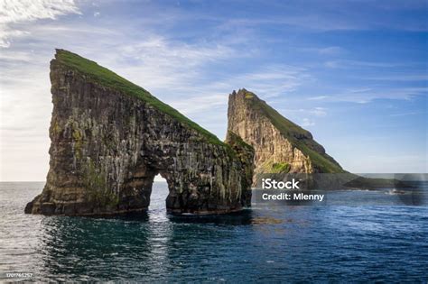 Drangarnir Rock And Tindholmur Island Faroe Islands Vágar Island Stock