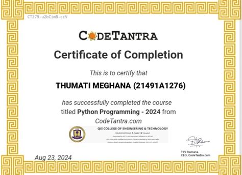 Thumati Meghana On Linkedin Pythonprogramming Codetantra Certification Learning Programming