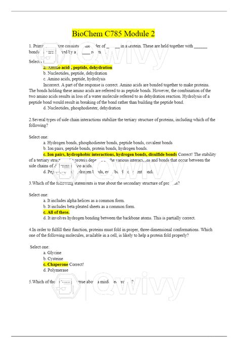 biochem c785 biochemistry module 2 question and answers