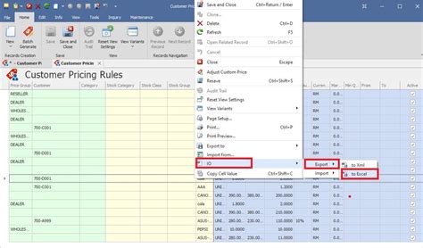 how to import customer pricing rules by using io export via excel qne