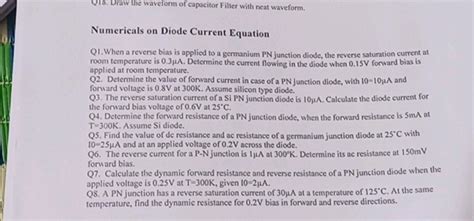 Q18 Draw The Waveform Of Capacitor Filter With Neat Waveform Numericals On Diode Current