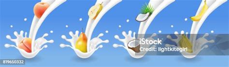 과일 및 우유 흐름 요구르트 현실적인 그림입니다 3 차원 벡터 아이콘 세트 0명에 대한 스톡 벡터 아트 및 기타 이미지 0명 3차원 형태 거품 내기 Istock