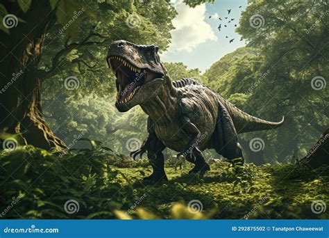 Dinosaurs In The Triassic Period Age In The Green Grass Land And Blue