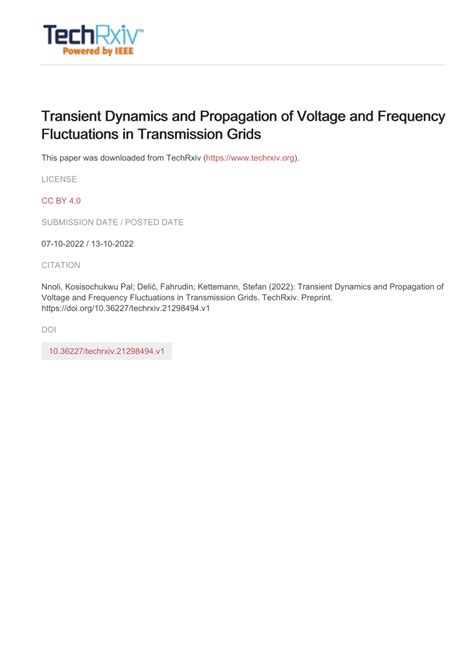 pdf transient dynamics and propagation of voltage and frequency fluctuations in transmission grids