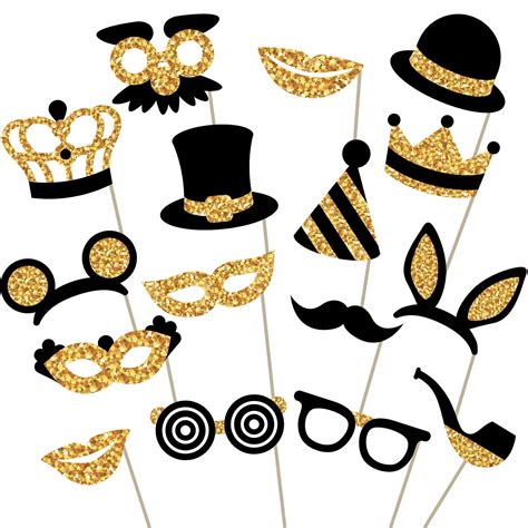 Buy Premium Birthday Wedding Graduation Photo Booth Props Kit Black Gold No Glitter