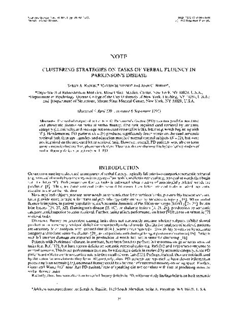 Pdf Clustering Strategies On Tasks Of Verbal Fluency In Parkinsons Disease