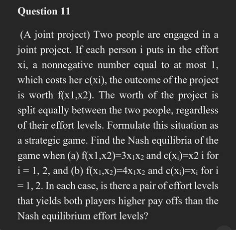 Solved Question A Joint Project Two People Are Engaged Chegg Com