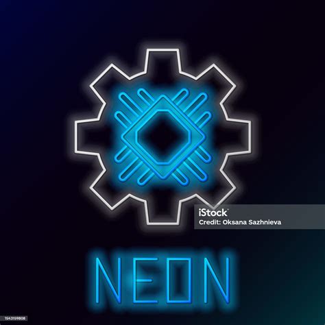 검은 색 배경에 격리 된 빛나는 네온 라인 프로세서 아이콘 Cpu 중앙 처리 장치 마이크로 칩 마이크로 회로 컴퓨터 프로세서 칩