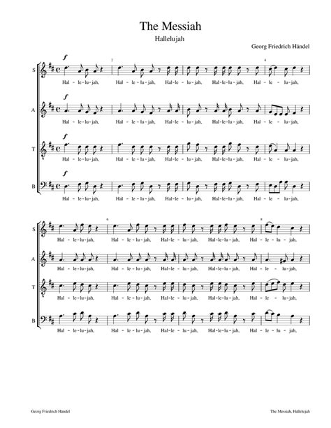 The Messiah Hallelujah Corto Sheet Music For Soprano Alto Tenor Bass
