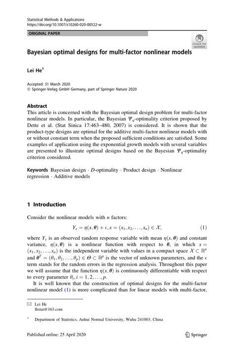 Pdf Bayesian Optimal Designs For Multi Factor Nonlinear Models
