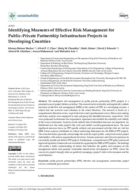 Pdf Identifying Measures Of Effective Risk Management For Public Private Partnership