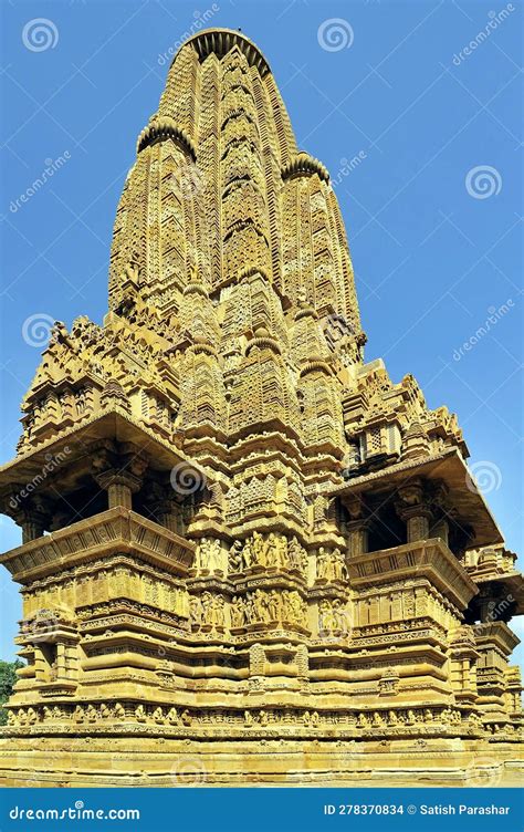 Temple Building And Decoratively Carved Shikharas Tower Of Lakshmana