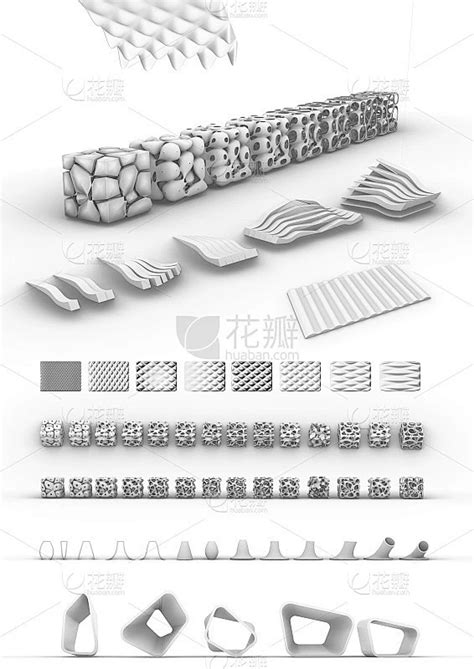 有机的、参数化的、曲线的三维形状、形式、体积和几何图形的建筑图数字图像实验绘制。素材 花瓣网