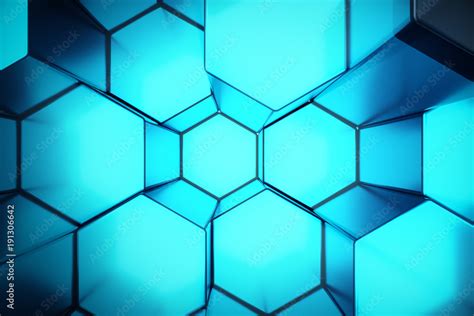 3d Illustration Abstract Blue Of Futuristic Surface Hexagon Pattern With Light Rays Blue Tint