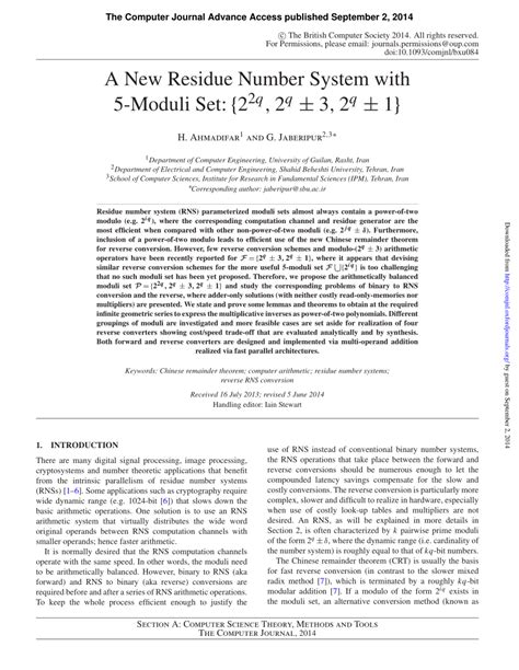 Pdf A New Residue Number System With 5 Moduli Set 22q 2q 3 2q 1