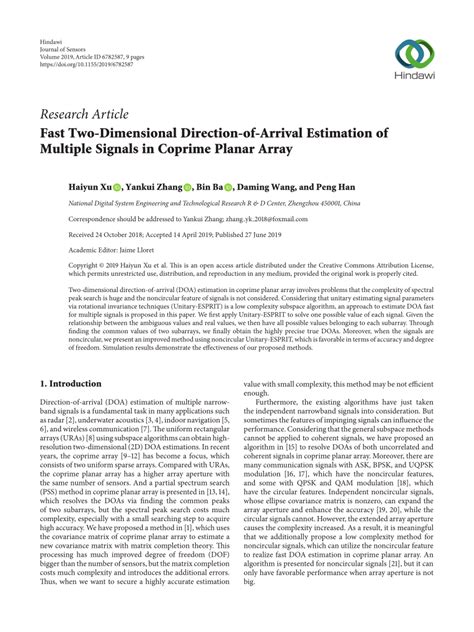 Pdf Fast Two Dimensional Direction Of Arrival Estimation Of Multiple