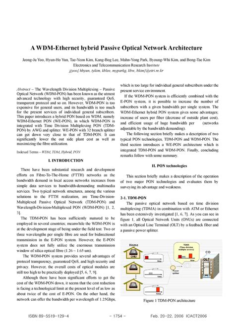 Pdf A Wdm Ethernet Hybrid Passive Optical Network Architecture