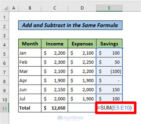 How To Add And Subtract Multiple Cells In Excel 3 Examples