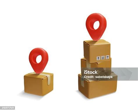 지리적 위치 기호 및 깨지기 쉬운 기호가 있는 골판지 상자의 벡터 3d 세트 습기로부터 보호 3차원 형태에 대한 스톡 벡터 아트 및 기타 이미지 Istock
