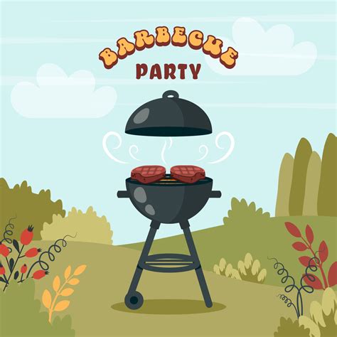 Bbq Party Barbecue Background With Brazier Grill Steaks Meat Food