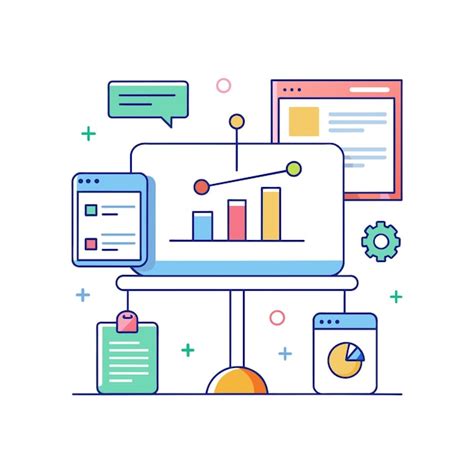 Интерактивная доска с диаграммами и векторными иллюстрациями Премиум векторы