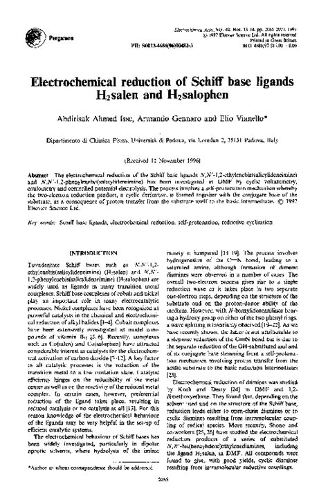 Pdf Electrochemical Reduction Of Schiff Base Ligands H2salen And