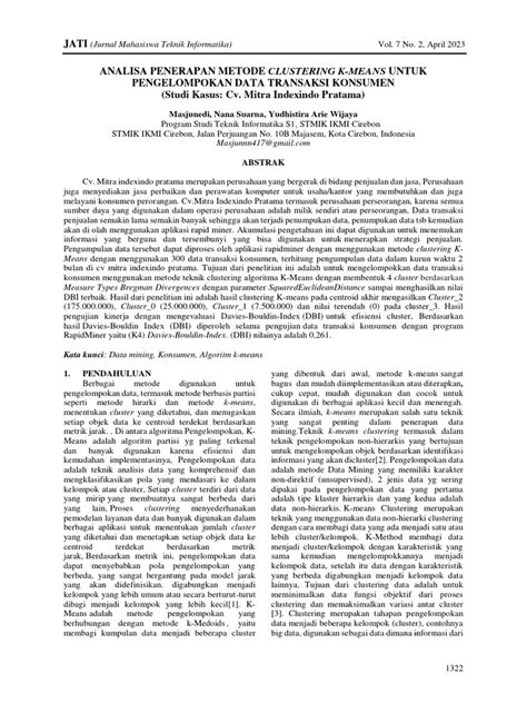 Analisapenerapan Metode Clustering K Meansuntuk Pengelompokan Data
