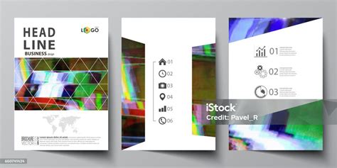 브로셔 전단 보고서에 대 한 비즈니스 템플릿입니다 커버 디자인 A4 크기에 추상 벡터 레이아웃 Glitched 배경 픽셀