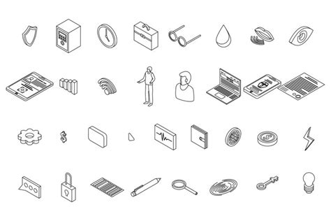Biometric Authentication Icons Set Vector Outine