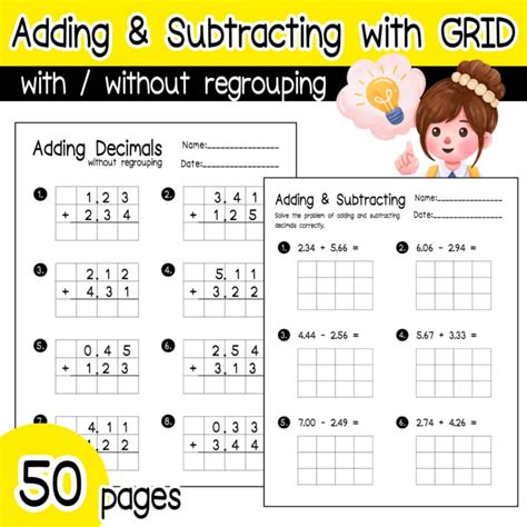 Adding And Subtracting Decimals With Grid With Without Regrouping