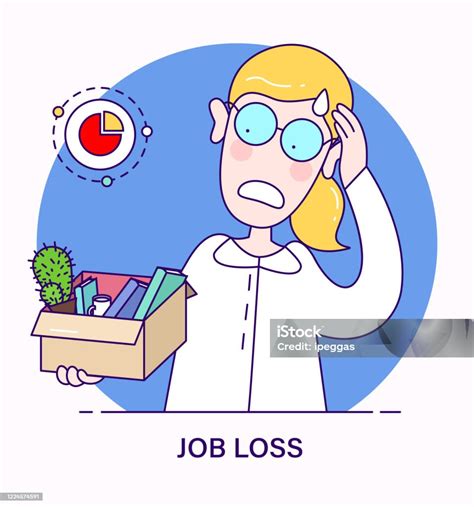 플랫 만화 스타일의 작업 손실 개념 그녀의 물건을 가지고 상자를 들고 슬픈 사람을 기각 여자는 위기 중에 직장을 잃었다 해고 실업 실업 및 직원 일자리 감소 경영자에 대한