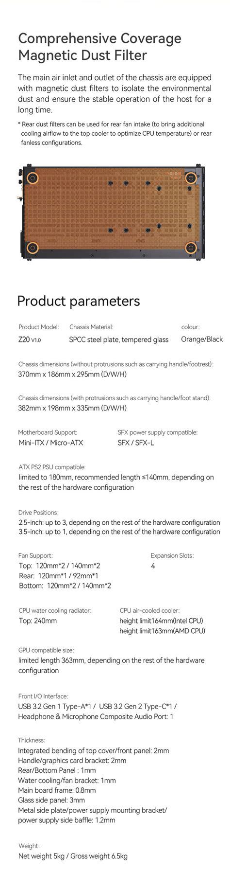 Jonsplus Z20 Orang Black Micro Atx Computer Case With Detachable Carrying Handle Mini Size