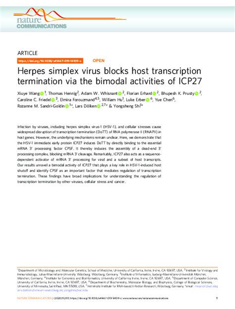 Pdf Herpes Simplex Virus Blocks Host Transcription Termination Via