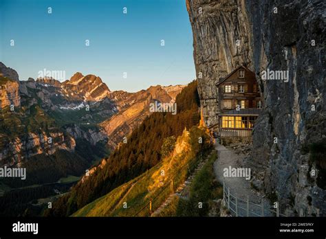 Berggasthaus Aescher Wildkirchli Sunrise Below Ebenalp Weissbad