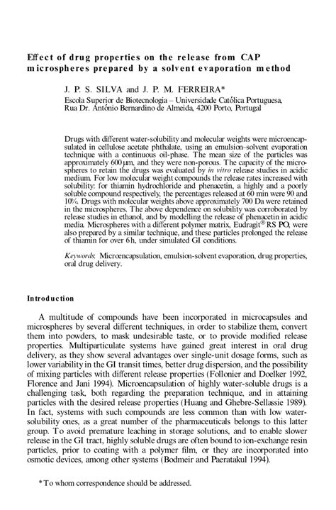Pdf Effect Of Drug Properties On The Release From Cap Microspheres Prepared By A Solvent