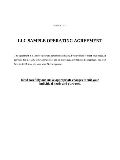 Virginia Llc Operating Agreement Template