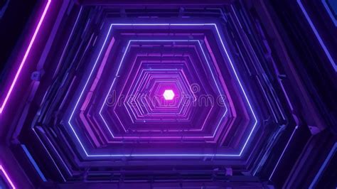 A Vibrant Neon Hexagonal Tunnel With Alternating Pink And Blue Lights