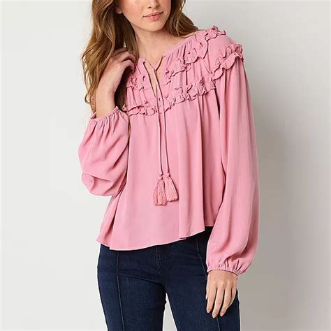 Ryegrass Womens Split Tie Neck Long Sleeve Blouse Jcpenney