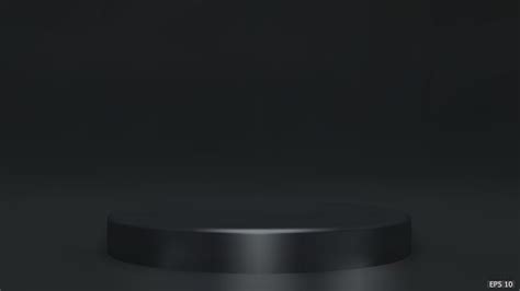 스튜디오 배경에 반짝이는 검은색 둥근 받침대 어두운 빈 디스플레이 또는 제품을 보여주기위한 클린 룸 연단 전시 또는 쇼케이스를 위한 미니멀리스트 모형 3d 벡터 그림입니다