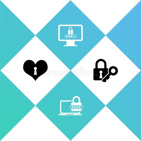 Set Heart With Keyhole Laptop Password Monitor And Lock And Icon