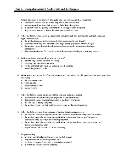 Quiz Caats Auditing Quiz Quiz Computer Assisted Audit Tools And Techniques Which