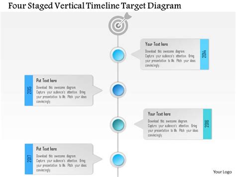 1214 Four Staged Vertical Timeline Target Diagram PowerPoint Template PowerPoint Slides