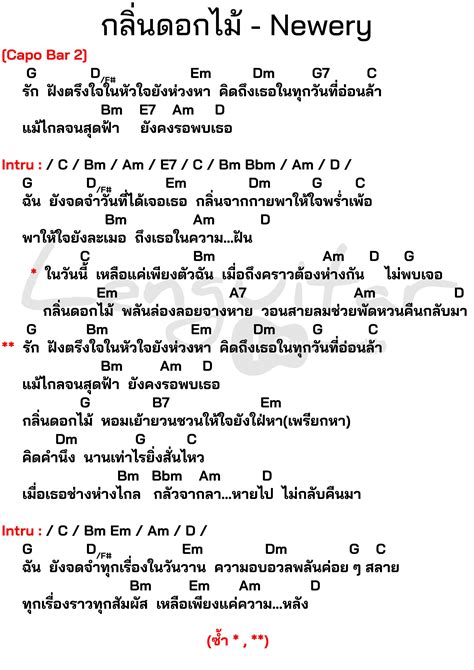 คอร์ดเพลง กลิ่นดอกไม้ Newery [คอร์ดเพลงง่ายๆ] Cord Guitar Klin Guitar Songs Piano Sheet