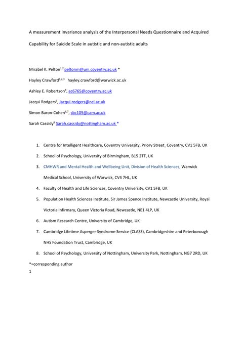 Pdf A Measurement Invariance Analysis Of The Interpersonal Needs Questionnaire And Acquired