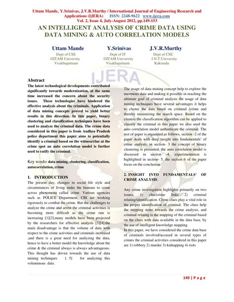 Pdf An Intelligent Analysis Of Crime Data Using Data Mining And Auto Correlation Models