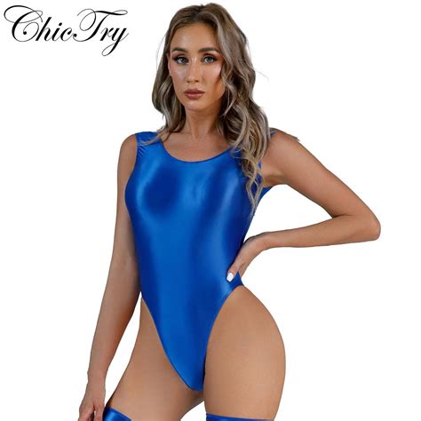 여자 광택 바디 슈트 이국적인 테디 민소매 원피스 수영복 스포츠 체육관 운동을 위한 하이 컷 민소매 레오타드 Aliexpress