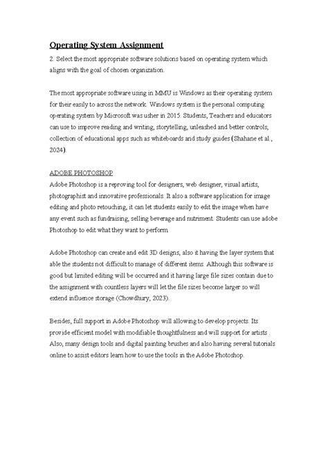 Operating System Assignment Operating System Assignment Select The Most Appropriate Software