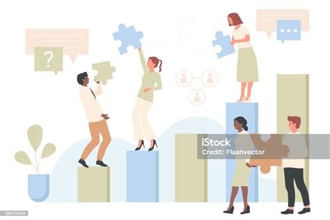 퍼즐 조각을 연결하는 작은 비즈니스 사람들 성장 차트에 서 동료 팀워크에 대한 스톡 벡터 아트 및 기타 이미지 팀워크 퍼즐 조각그림 맞추기 Istock